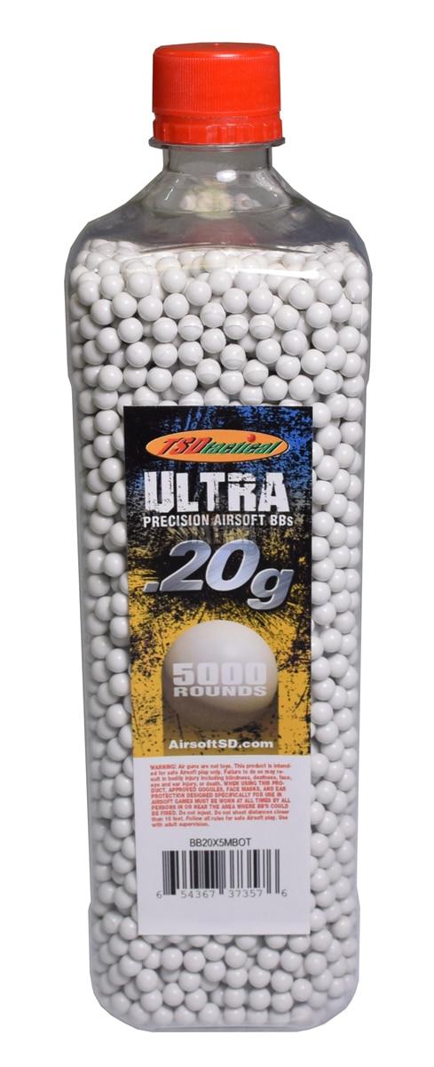 TSD Competition Grade 6mm plastic airsoft BBs, 0.20g, 5000 rds, white,