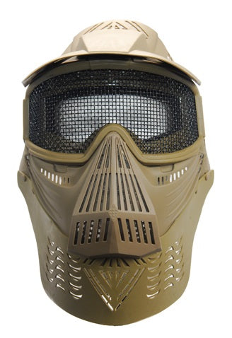 Full Face Mask with Mesh Goggles and Neck Protector, Tan